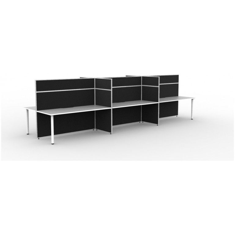SHUSH30 Double Sided Workstation – 6 Person – Round Leg – White – Q ...